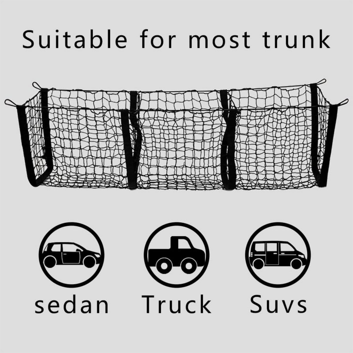 Cargo Storage Mesh Net, 3 Pocket Cargo Net Trunk Bed Organizer, Mesh ...